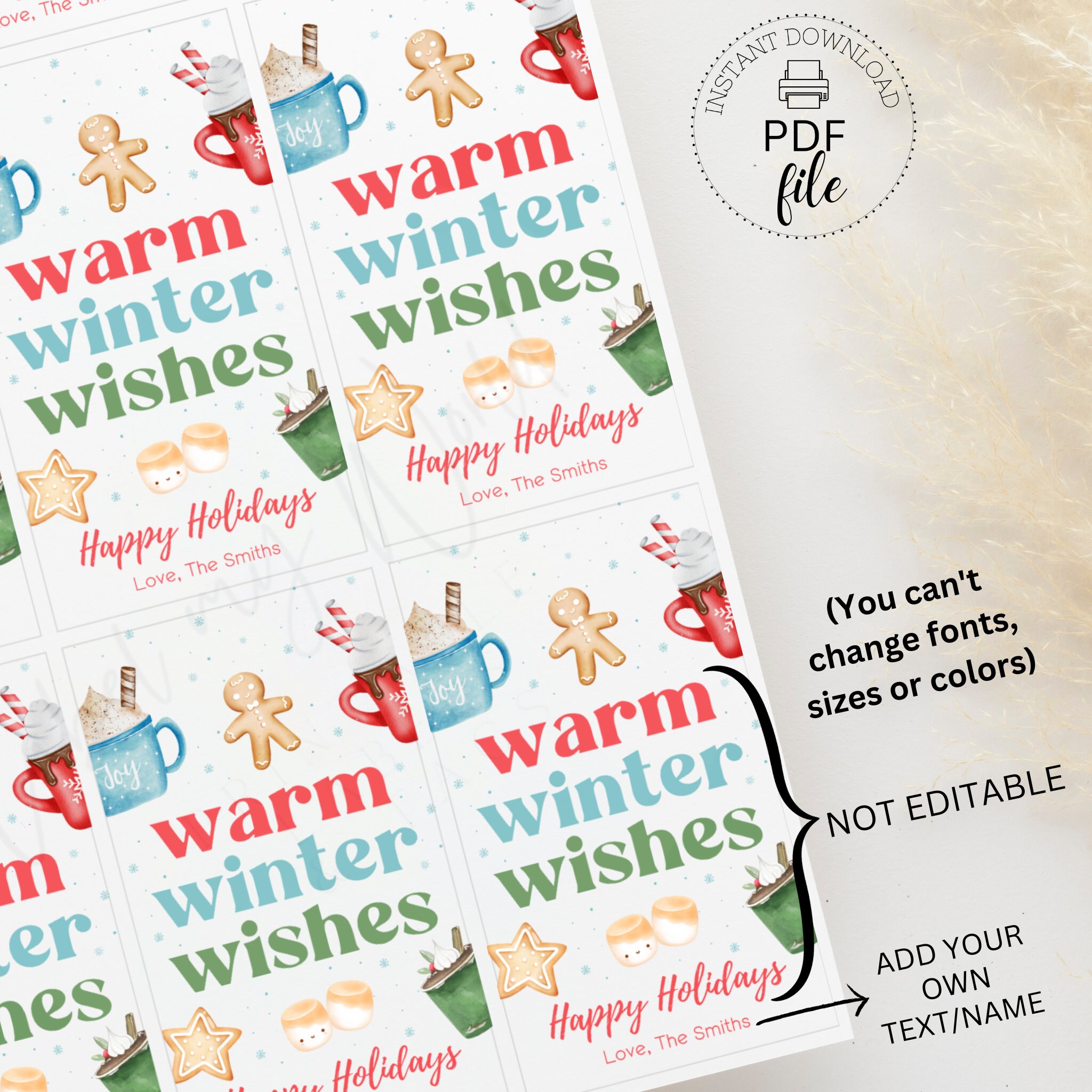 Warm Winter Wishes Gift Tag | Printable Christmas Hot Cocoa/coffee Tags ...