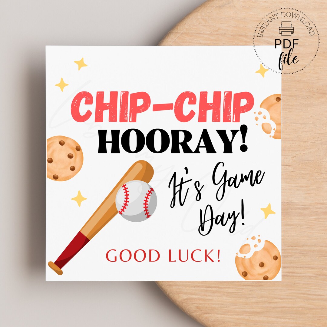 Baseball Chip Chip Hooray! It's Game Day Good Luck Square Gift Tags ...