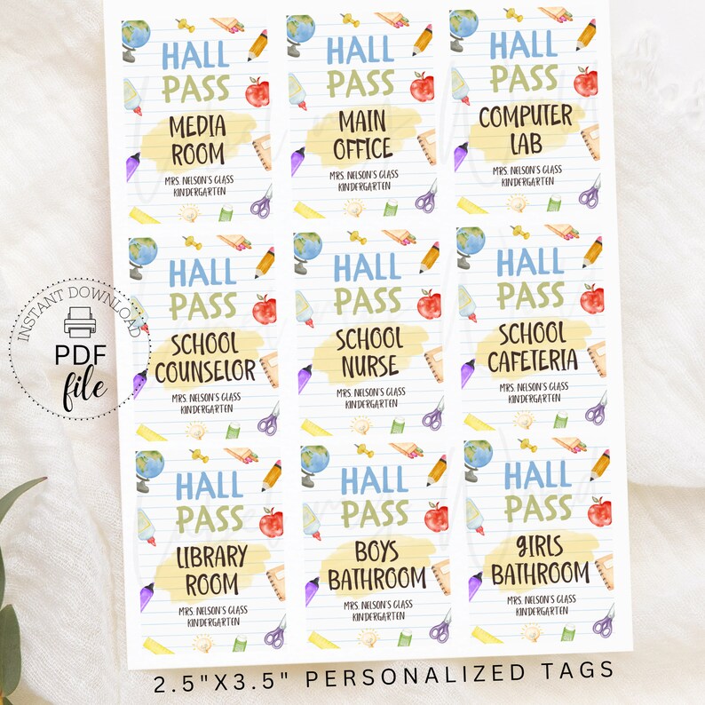 Printable Classroom Hall Pass Cards, Editable Hall Passes for Teacher ...