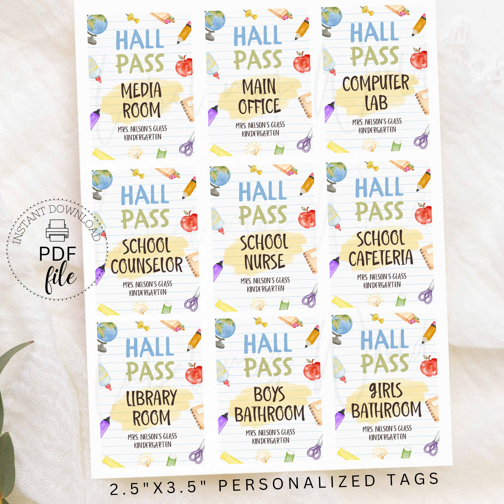 Printable Classroom Hall Pass Cards, Editable Hall Passes for Teacher ...