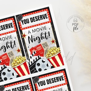 Printable Movie Appreciation Tag, You Deserve a Movie Night Gift Tag ...