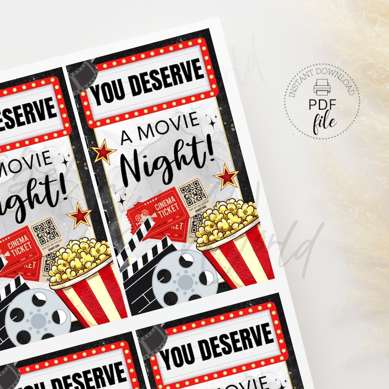 Printable Movie Appreciation Tag, You Deserve a Movie Night Gift Tag ...