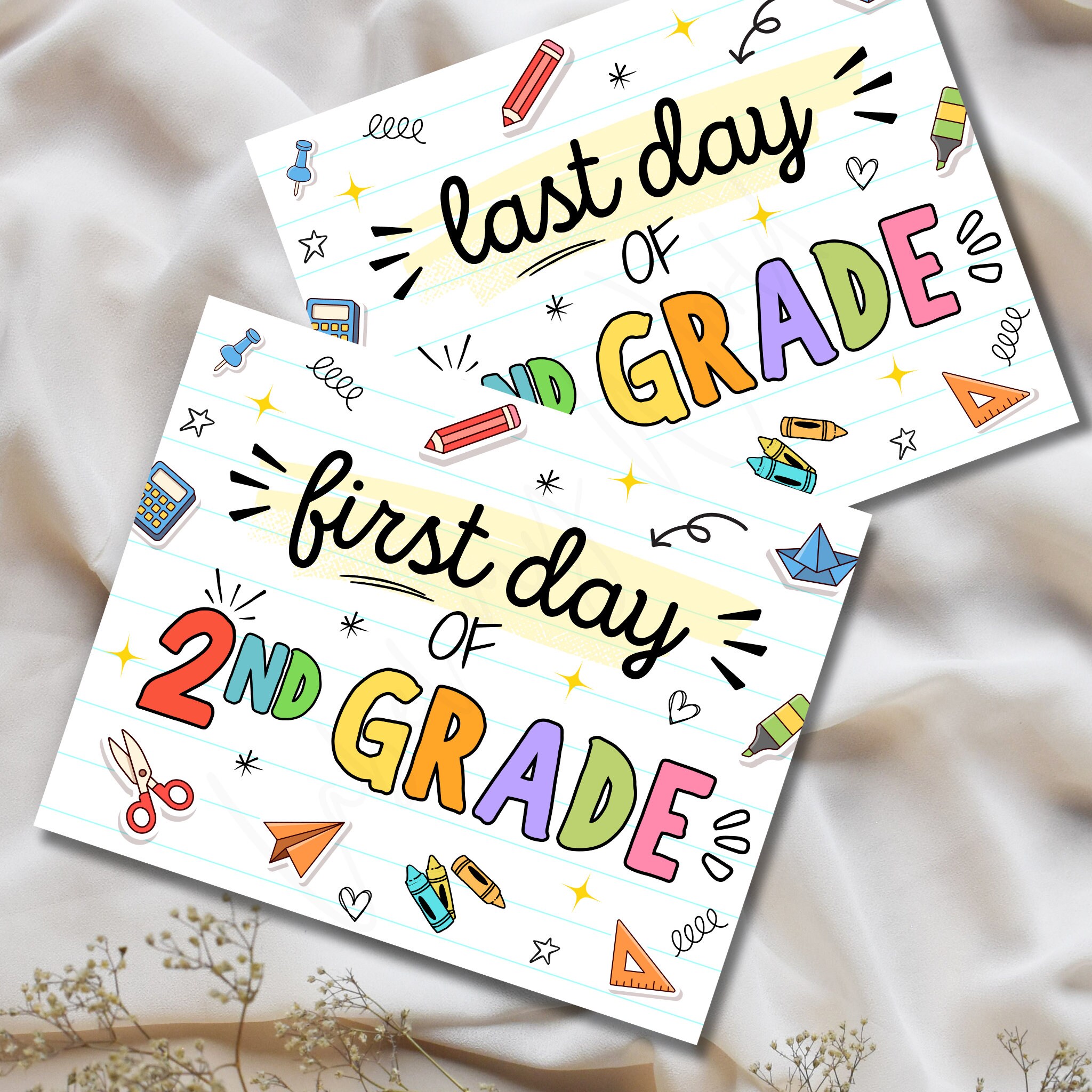Printable 10x8 First & Last Day of 2nd Grade Signs Second Grade Back to ...