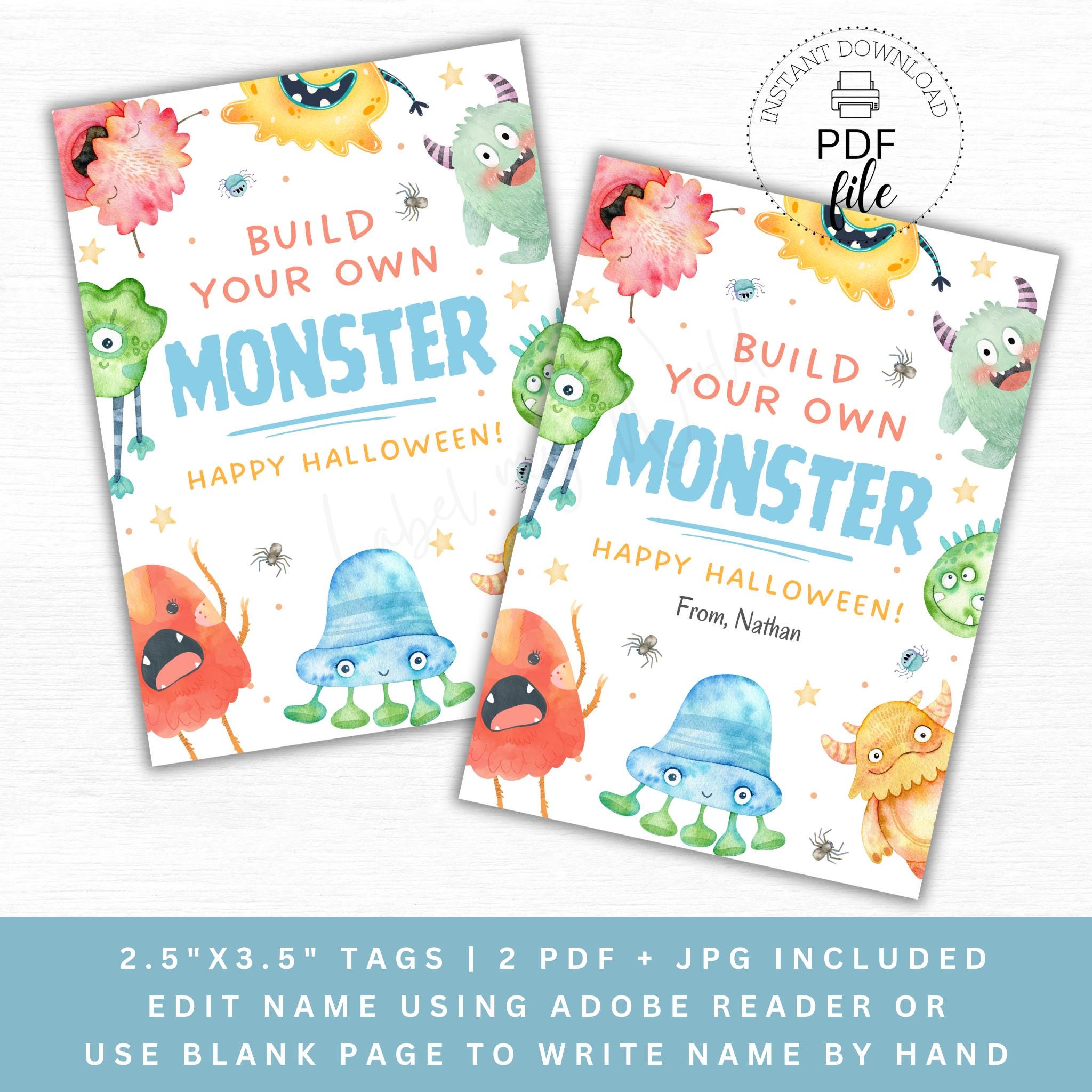 Build Your Own Monster Gift Tag, Printable Make Your Own Monster Kit ...