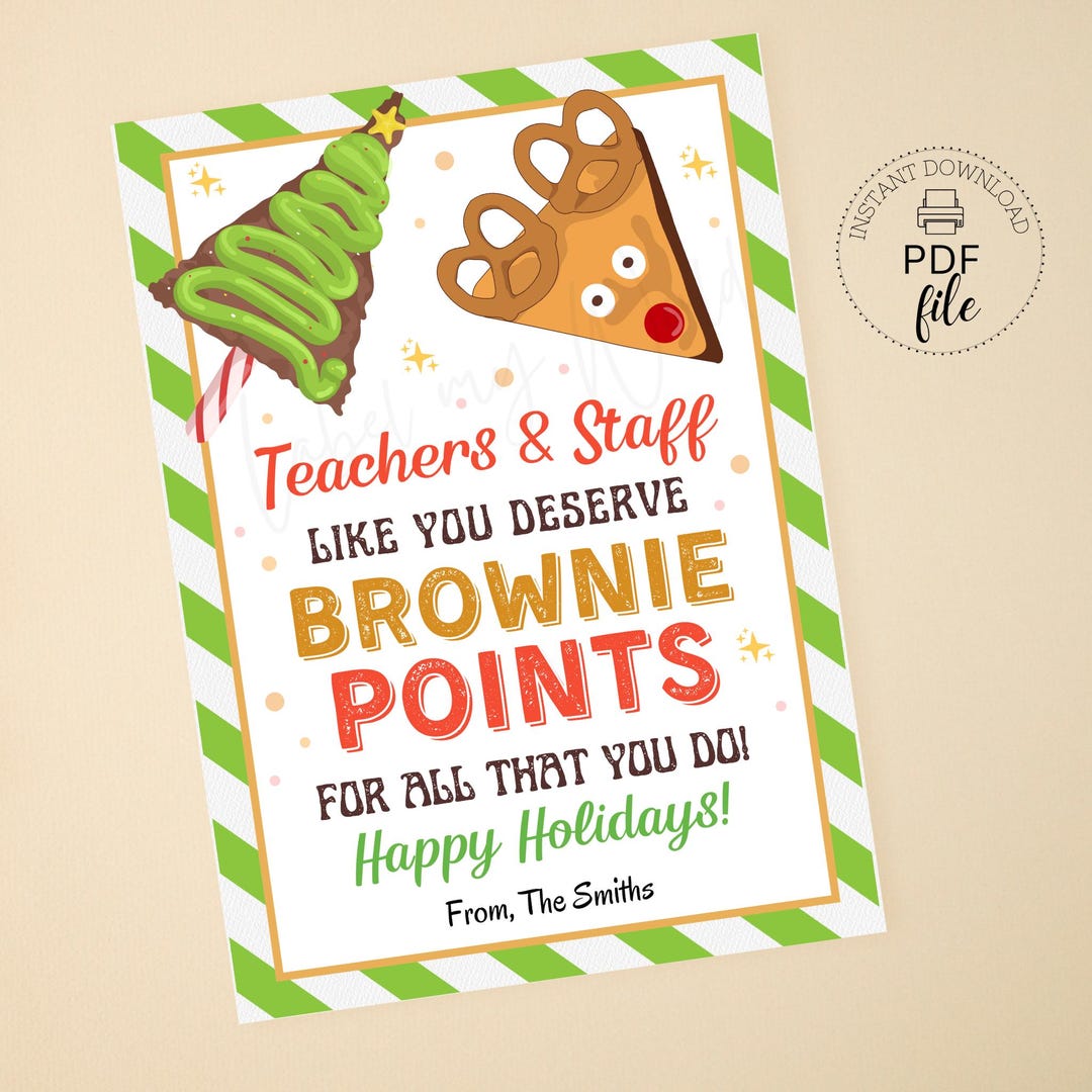 Printable Brownie Christmas Gift Tag, Personalized Teachers & Staff ...