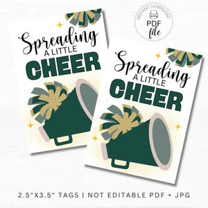 Printable Dark Green & Gold Spreading a Little Cheer Tags, Cheerleading ...