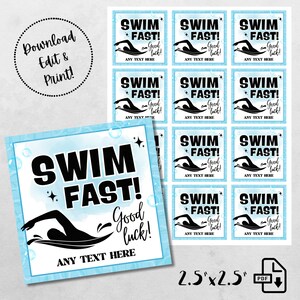Printable Swim Fast Tags | Personalized Swimming Competition Good Luck ...