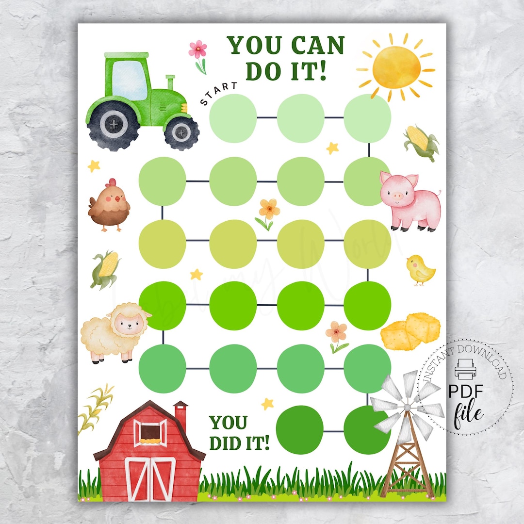 Printable Farm Reward Chart for Kids, Green Tractor Behavior Sticker ...