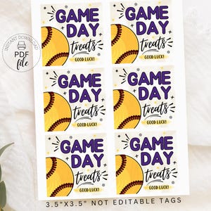 Printable Softball Game Day Tags, Game Day Treats Good Luck Gift Tag ...