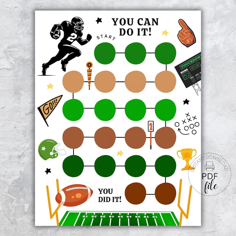 Printable Football Theme Reward Chart for Kids, Boys Behavior Sticker ...
