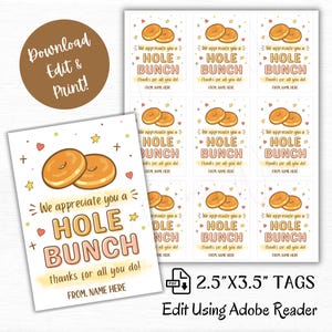 Printable Employee Donut Appreciation Gift Tag, We Appreciate You a ...