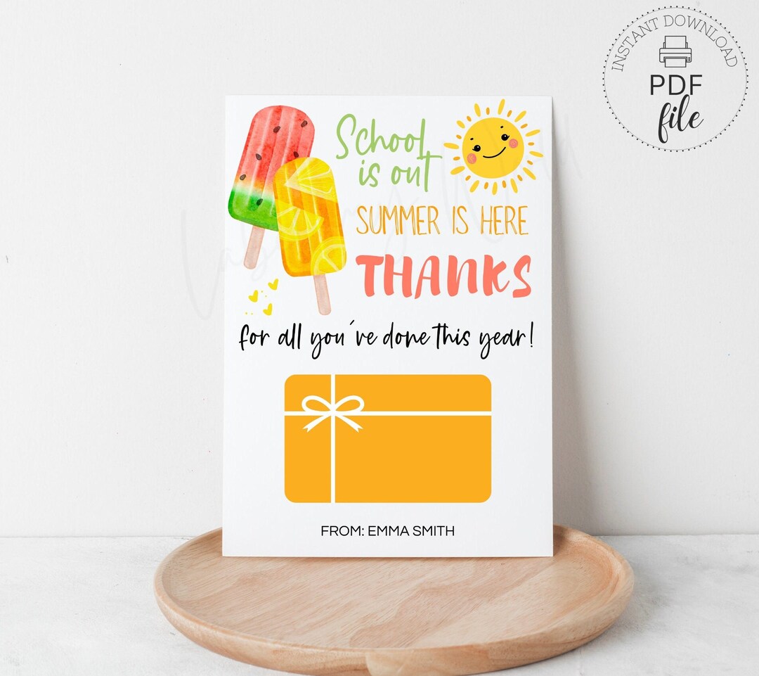 Printable School is Out Summer is Here Personalized Gift Card Holder ...