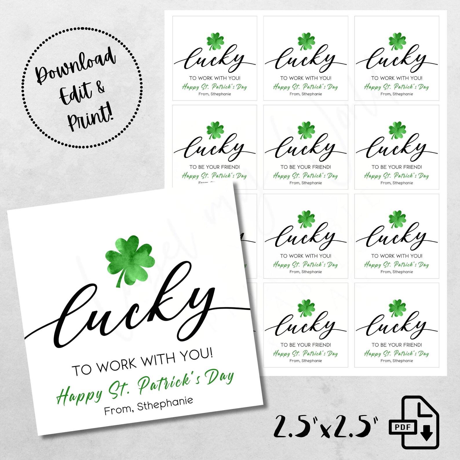 Printable Lucky Clover Gift Tags | Personalized Lucky to Work With You ...