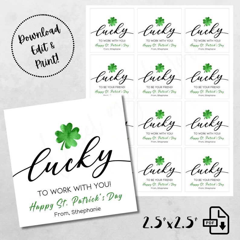 Printable Lucky Clover Gift Tags | Personalized Lucky to Work With You ...