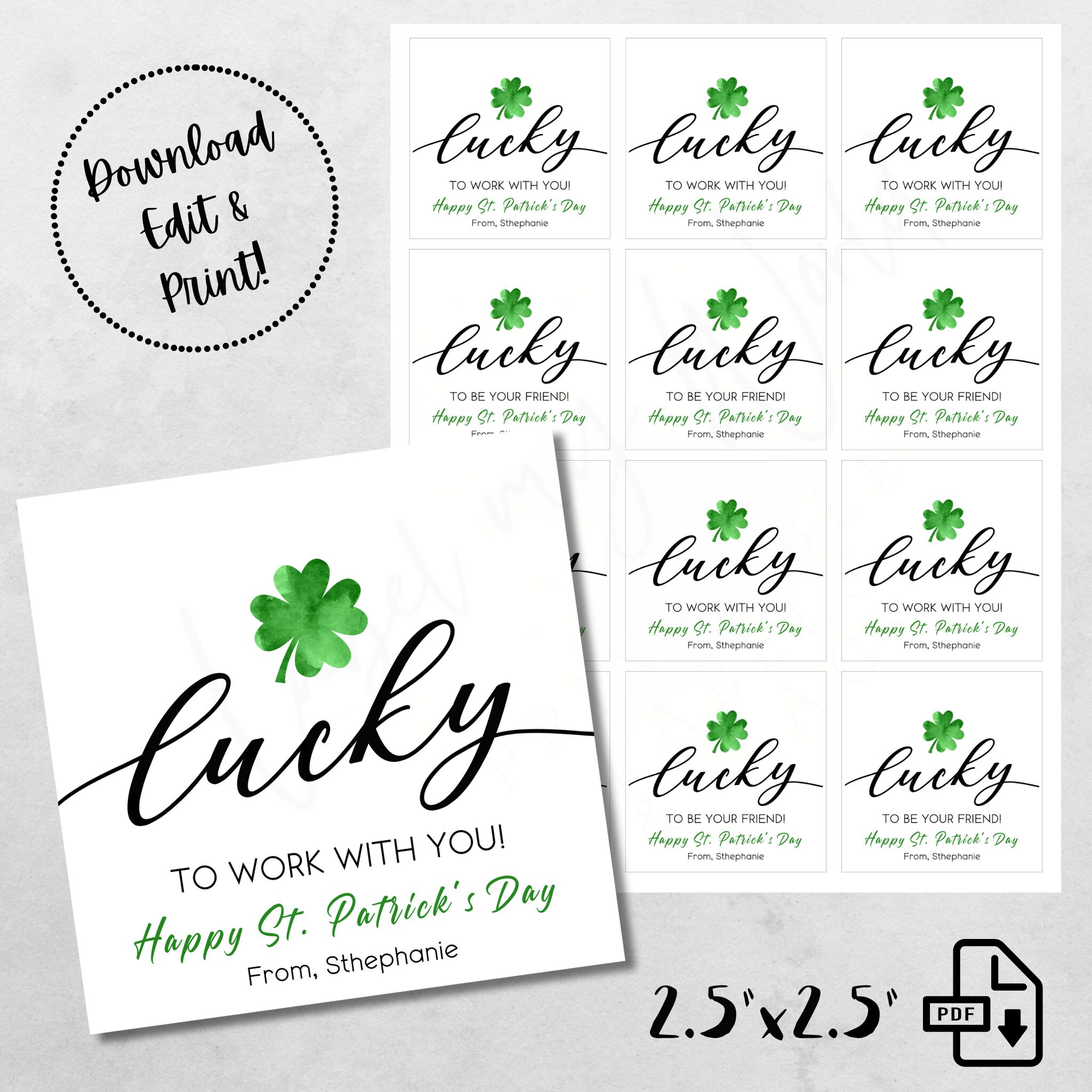 Printable Lucky Clover Gift Tags | Personalized Lucky to Work With You ...