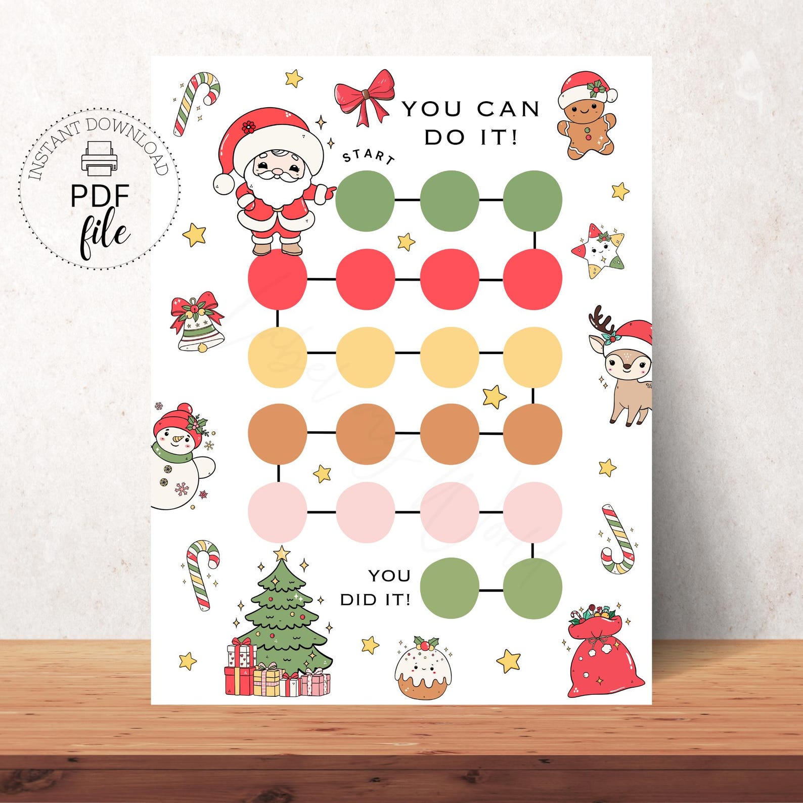 Christmas Reward Chart for Kids, Printable Santa Behavior Sticker Chart ...