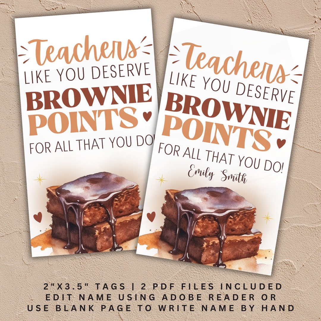 Brownie Points Teacher Appreciation Gift Tag, Printable/personalized ...