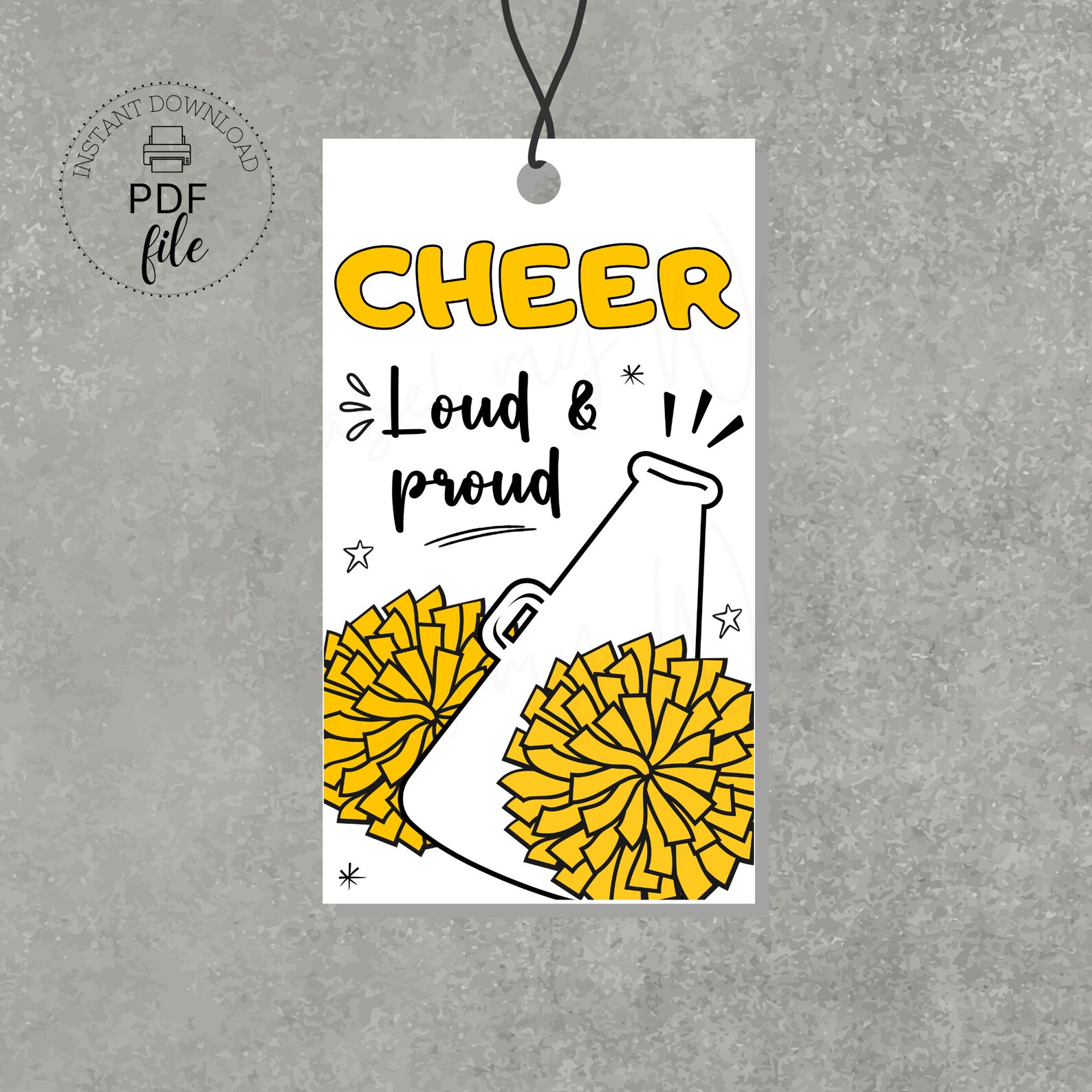 Printable Cheer Loud & Proud Yellow Pompoms Megaphone Gift Tags (PDF ...