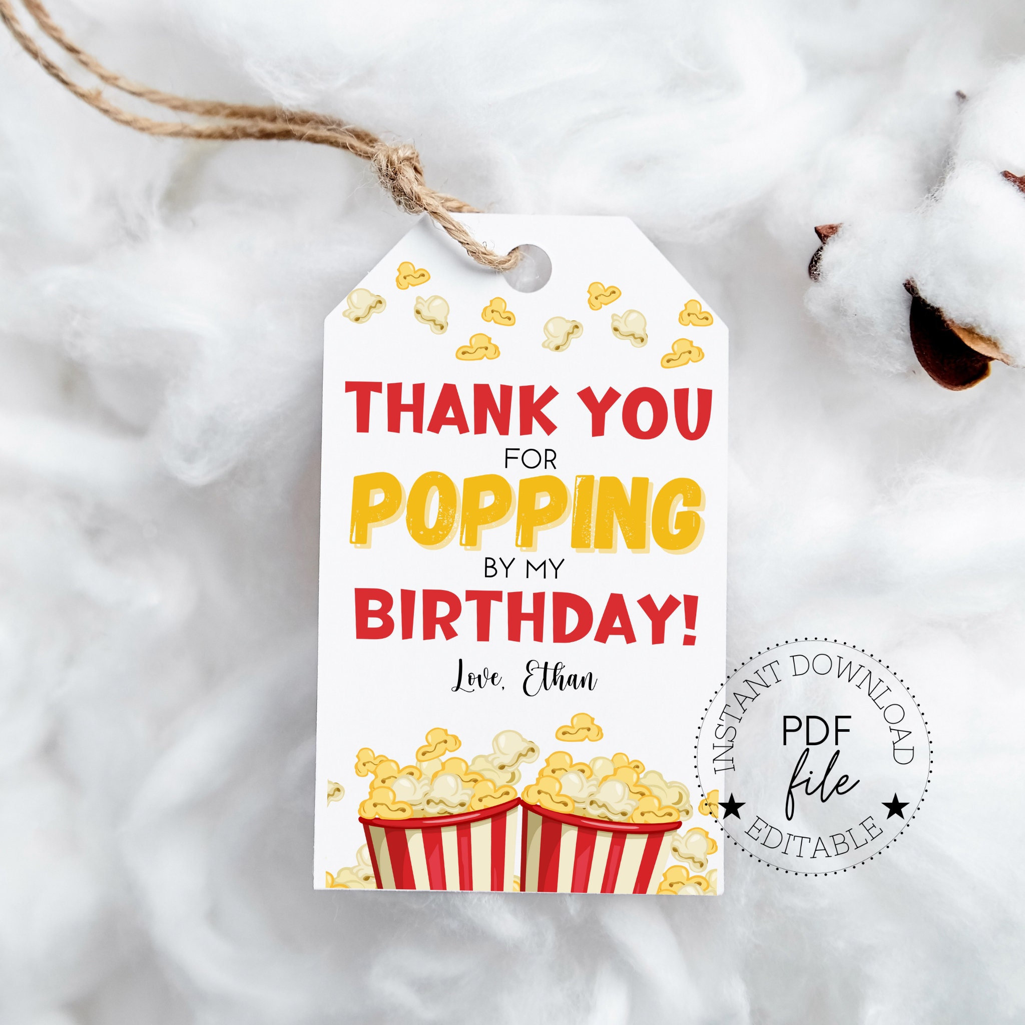 Thank You for Popping by My Birthday Personalized Tags Printable ...