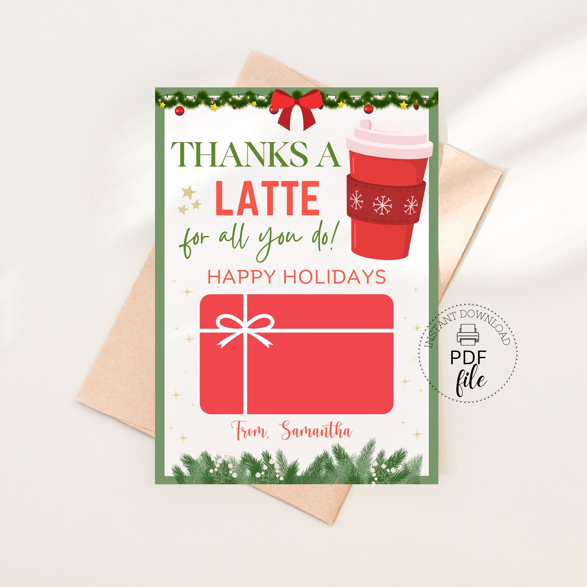 Christmas Coffee Gift Card Holder Template | Printable Thanks a Latte ...