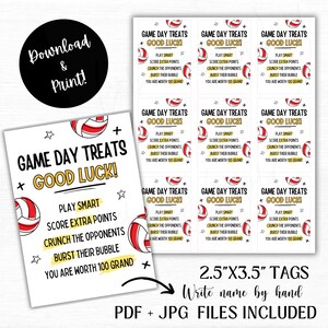 Printable Volleyball Candy Treats Tag | Good Luck Volleyball Gift Tag ...