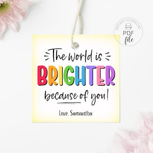 Printable Candle Gift Tag, the World is Brighter Because of You ...