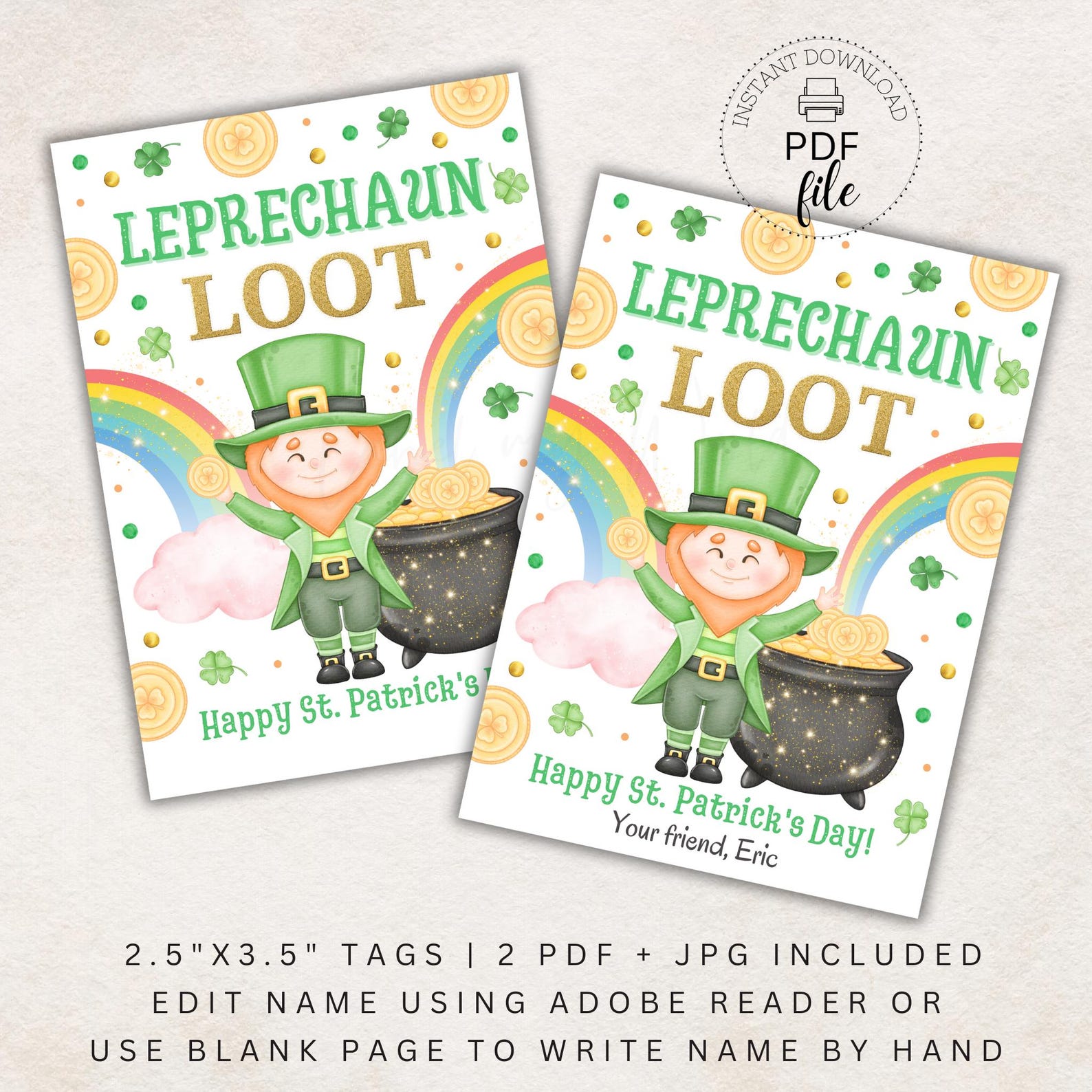 Printable Leprechaun Loot Gift Tag, Happy St Patricks Day Personalized ...