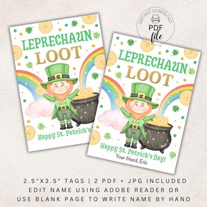 Printable Leprechaun Loot Gift Tag, Happy St Patricks Day Personalized ...