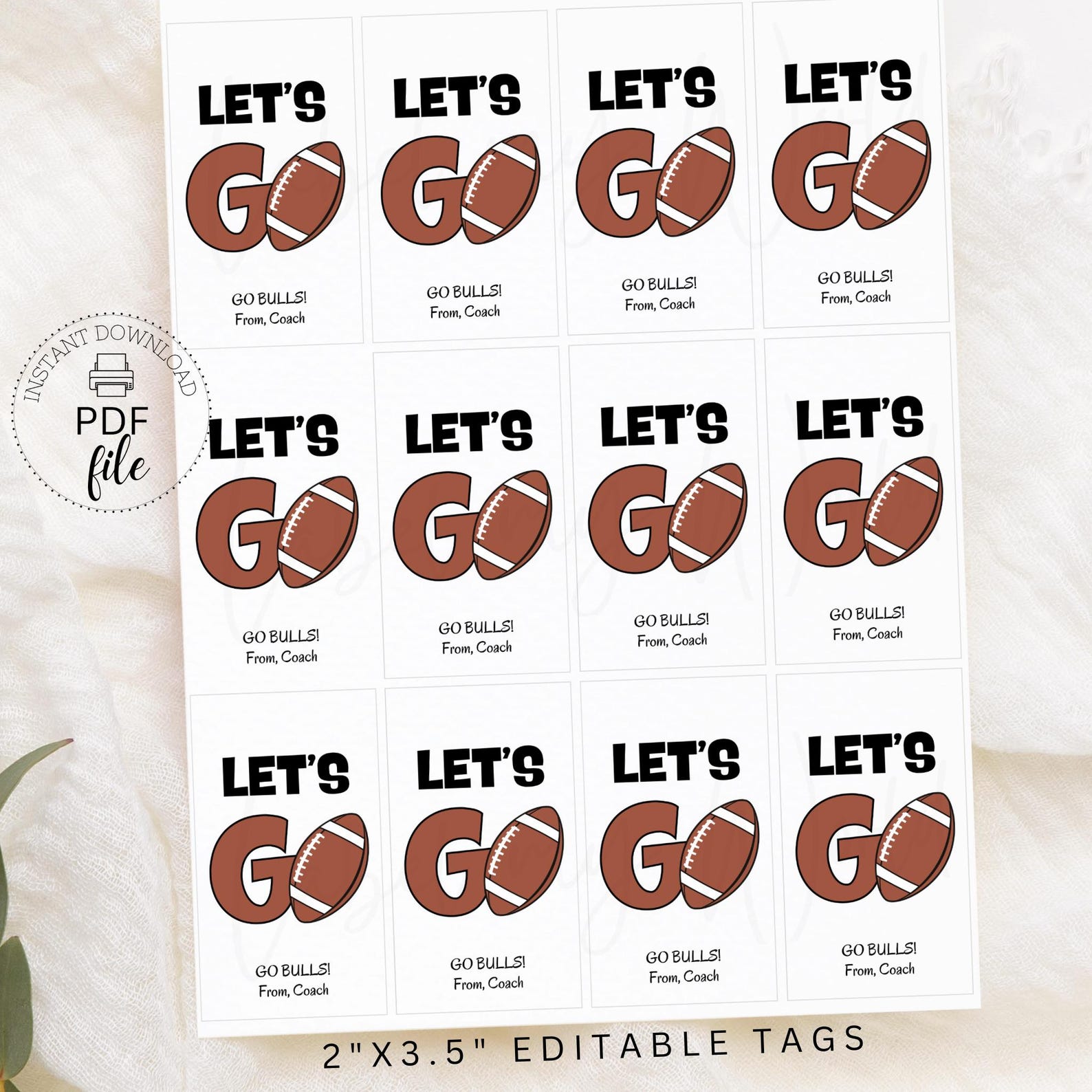 Football Team Let's Go Tag, Printable American Football Good Luck Game ...