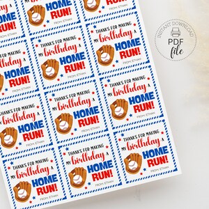 Printable Baseball Birthday Tags, Personalized Baseball Party Favor ...
