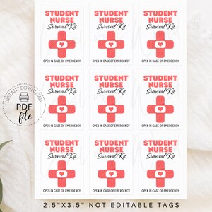 Printable Red Bandaid Heart Student Nurse Survival Kit Tag, Open in ...