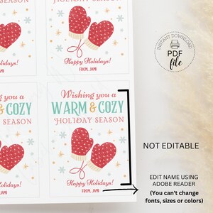 Printable Mittens Winter Gloves Tag, Personalized Wishing You a Warm ...