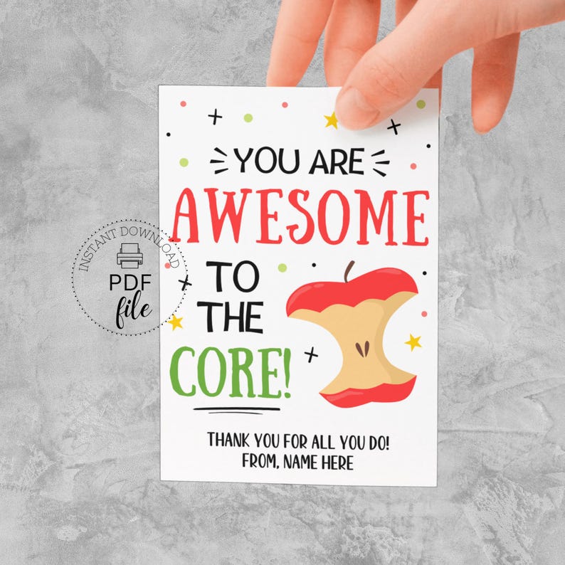 Apple Appreciation Printable Gift Tag, You're Awesome to the Core Thank ...