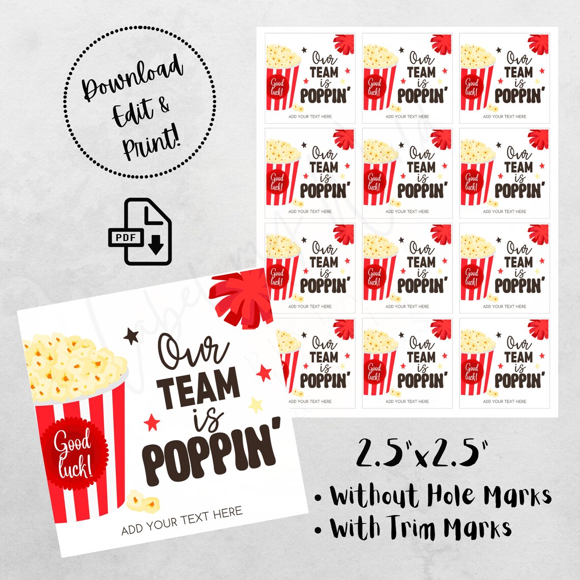 Printable Our Team is Poppin' Tags Personalized Cheer - Etsy