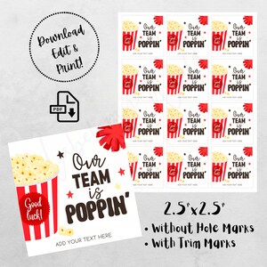 Printable Our Team is Poppin' Tags | Personalized Cheer Popcorn Team ...