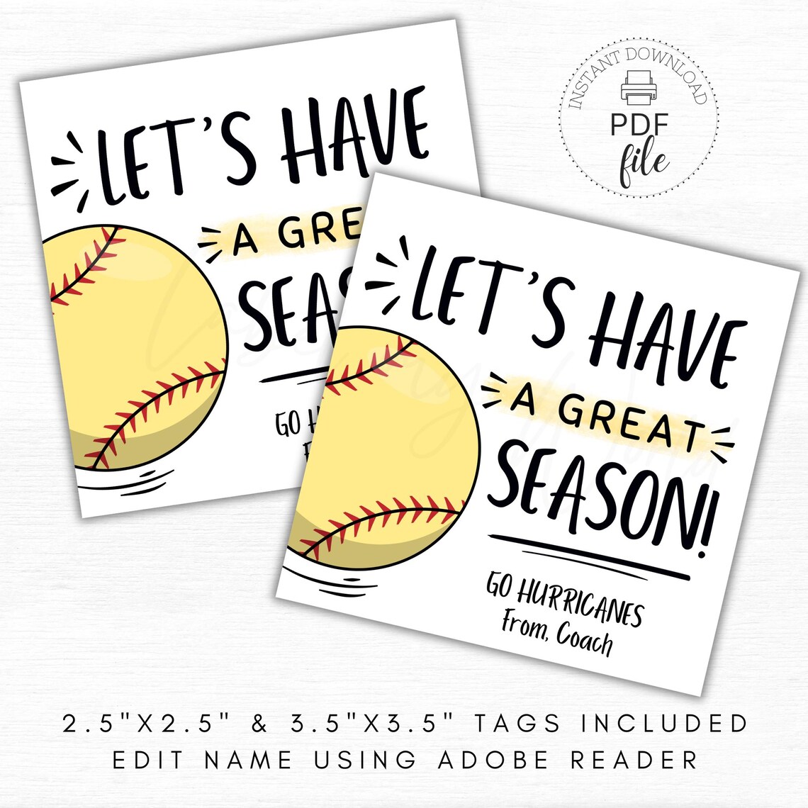 Printable Softball Season Gift Tag, Let's Have a Great Season ...