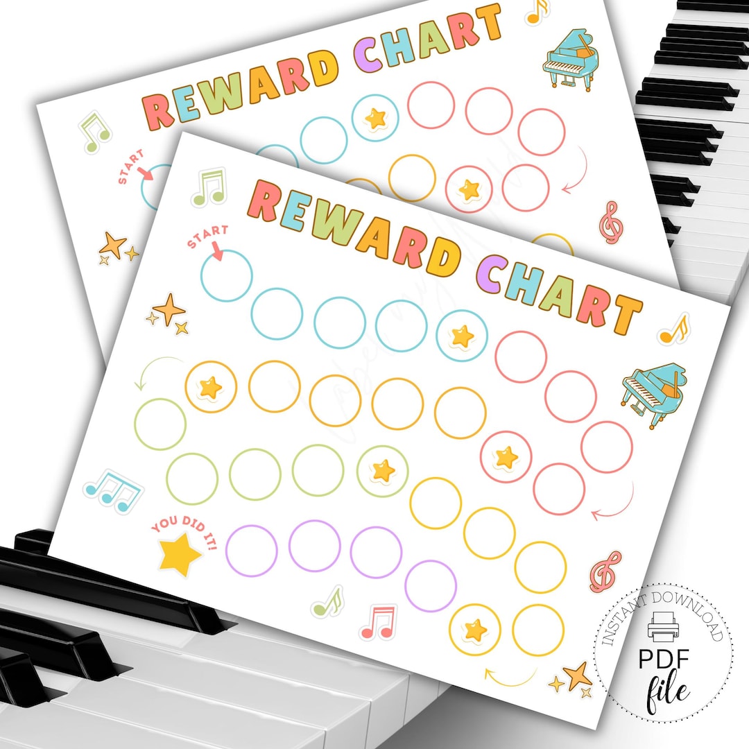 Printable Piano Reward Chart for Kids, Colorful Music Instrument ...