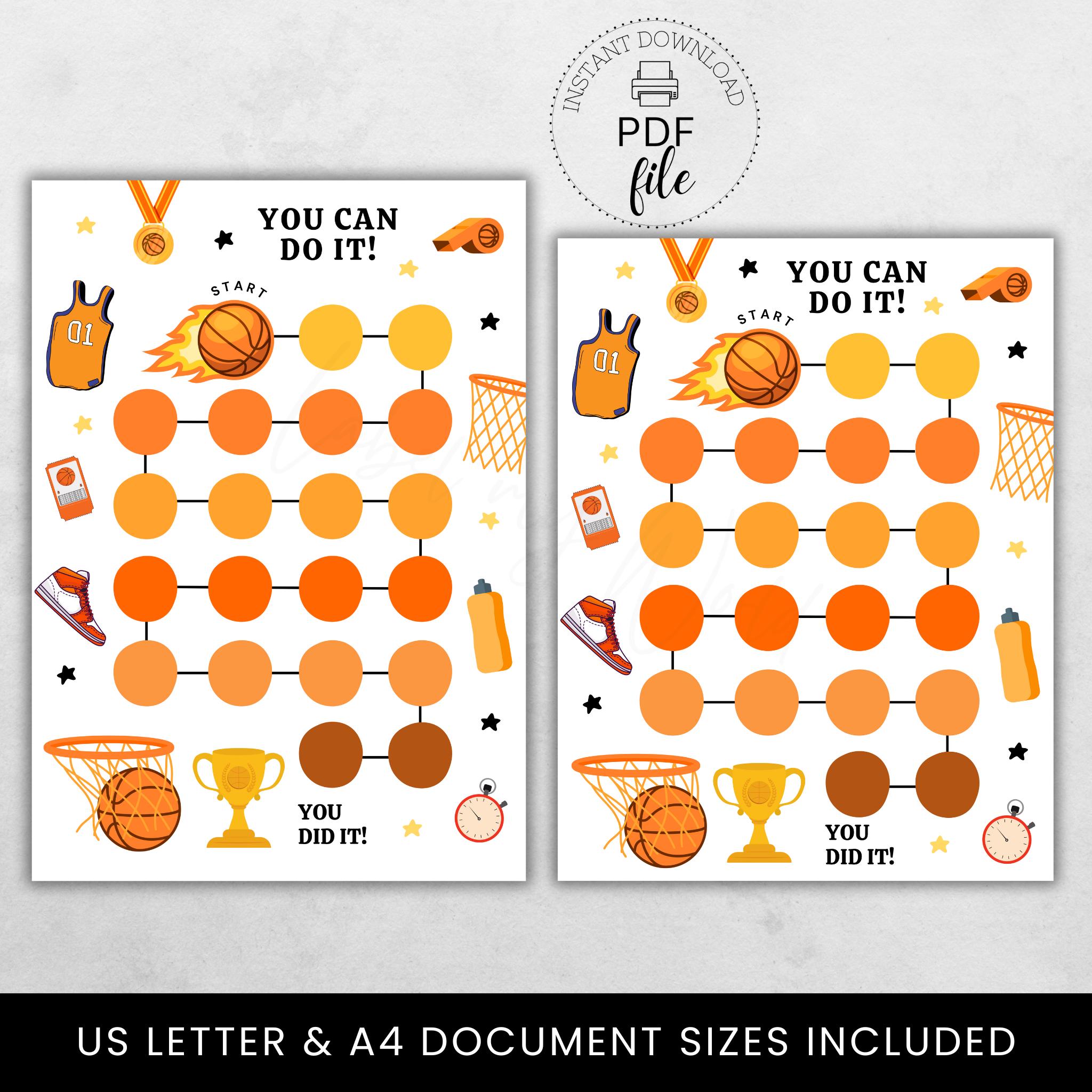 Printable Basketball Theme Reward Chart for Kids, Boys Behavior Sticker ...
