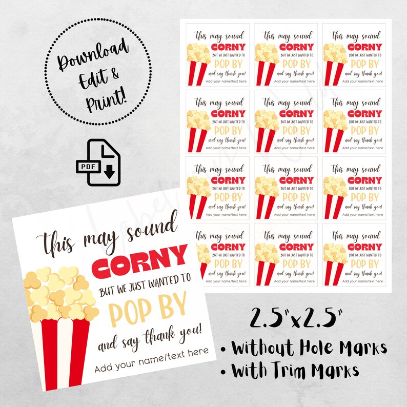 Popcorn Appreciation Gift Tag Printable This May Sound Corny Thank You ...
