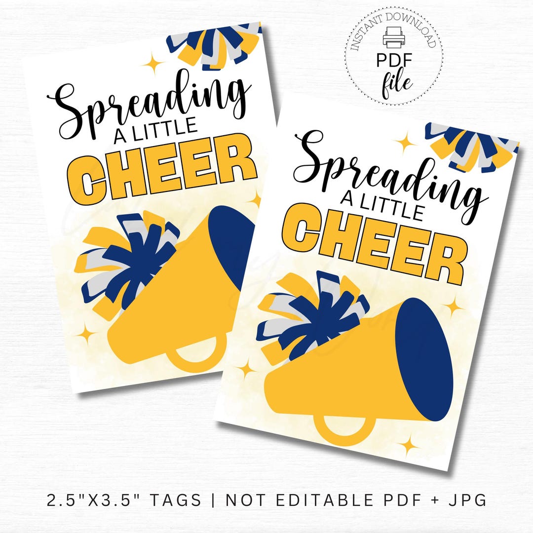 Printable Yellow & Blue Spreading a Little Cheer Tags, Cheerleading ...