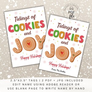 Printable Christmas Cookies Gift Tag, Personalized Tidings of Cookies ...