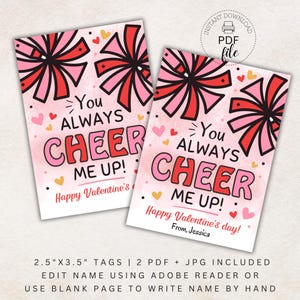 Printable Valentine Cheer Gift Tag, You Always Cheer Me up Tags ...