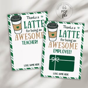 Printable Coffee Gift Card Holder Template, Personalized Thanks a Latte ...