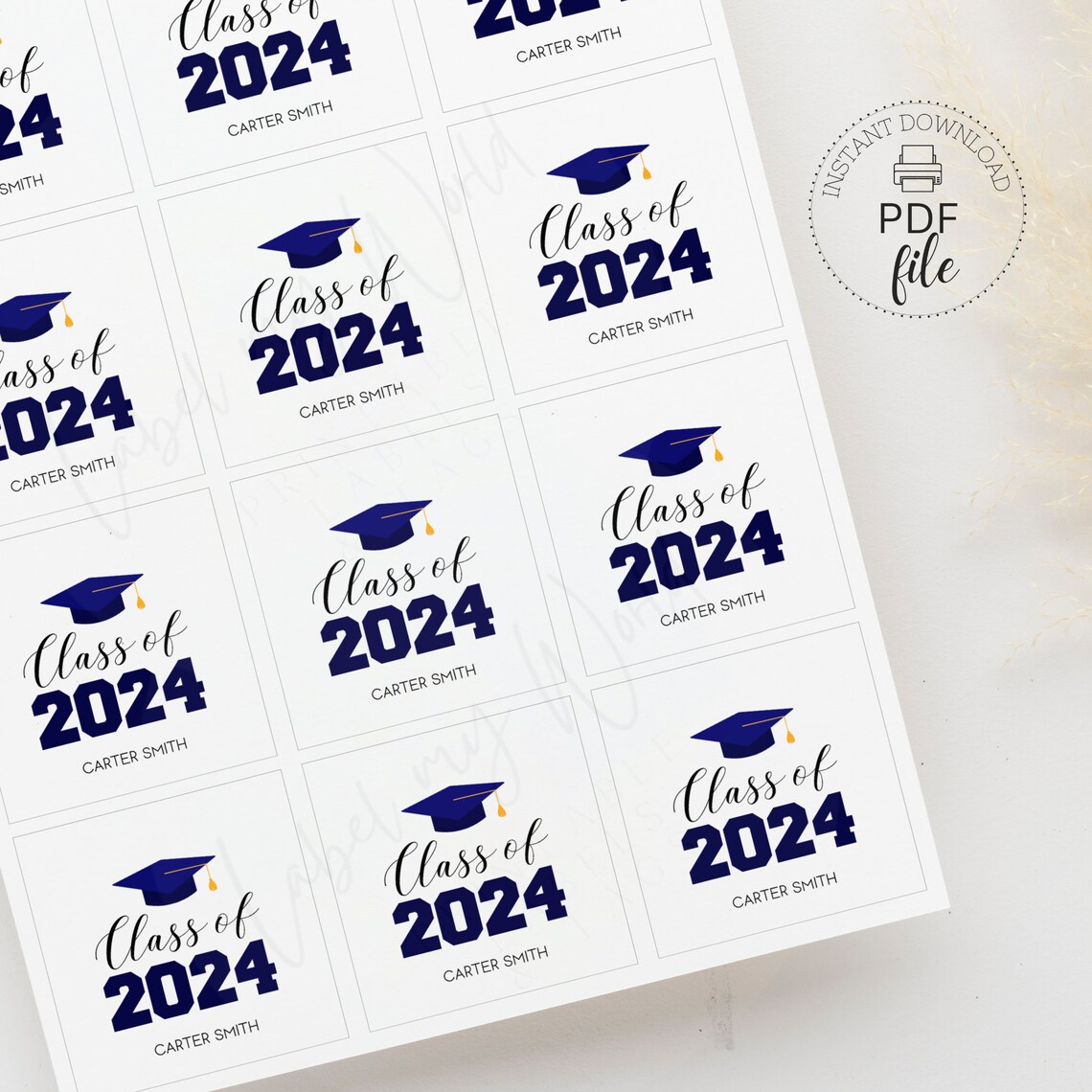 Graduation Dark Blue/navy Grad Cap Gift Tag | Personalized Class of ...