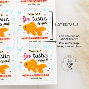 Printable Valentine Goldfish Gift Tag, You're a Fin-tastic Friend 2.5 ...