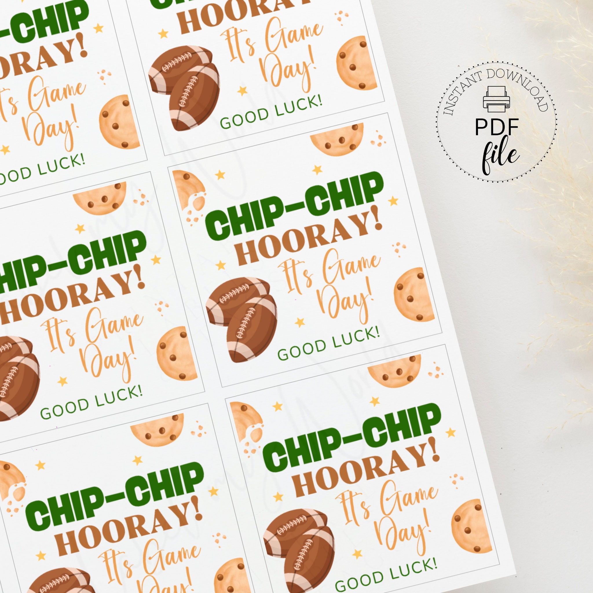 Chip Chip Hooray It's Game Day Gift Tags | Football Good Luck Square ...