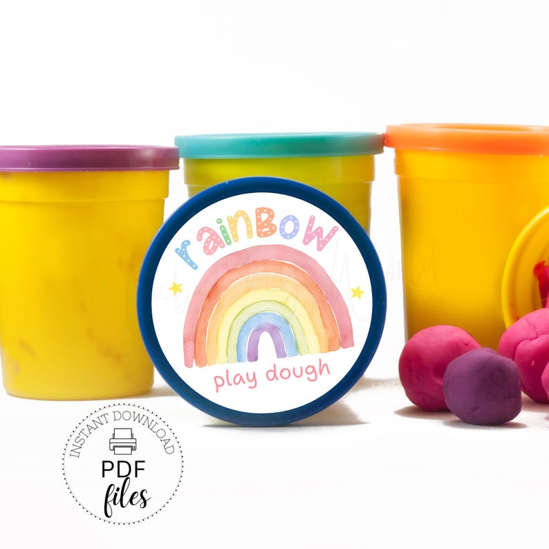 Printable Playdough Round Sticker, Rainbow Label for Playdough Lids 1.5 ...