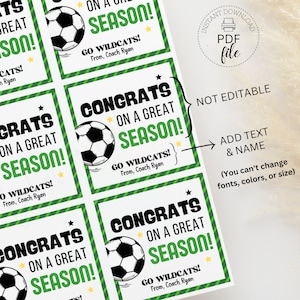 Congrats on a Great Season Soccer Team Gift Tag | Printable/customized ...