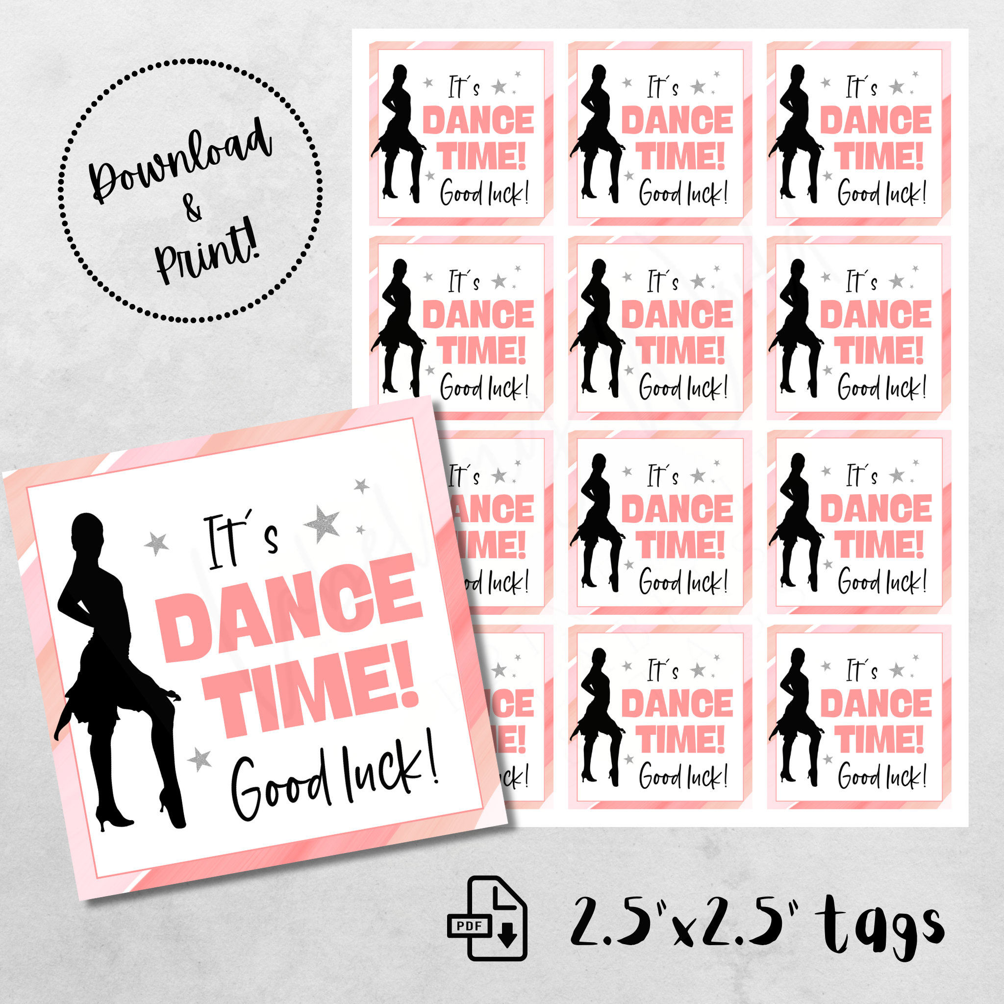 Dance Good Luck Gift Tags, Printable It's Dance Time Good Luck Favor ...