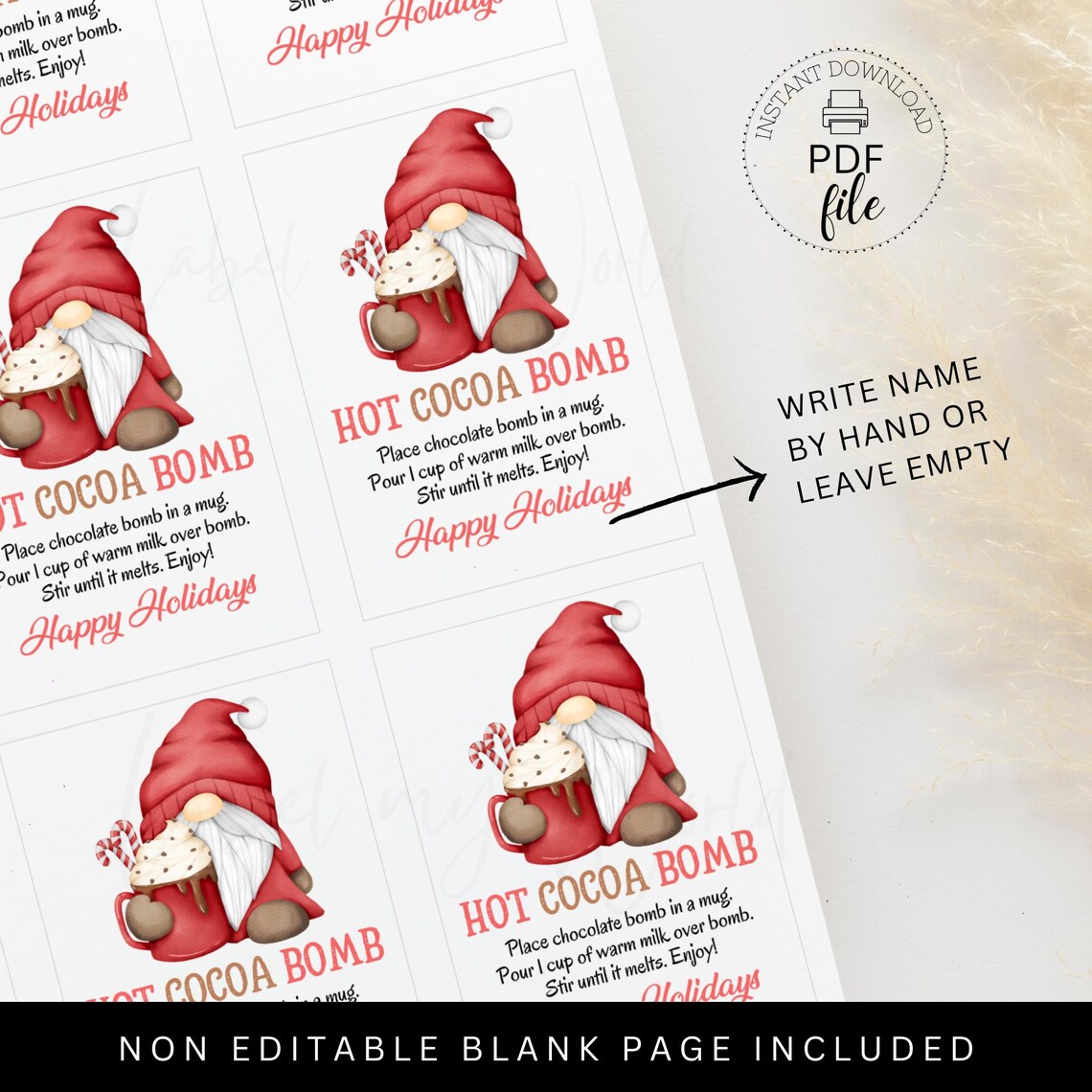 Printable Christmas Hot Cocoa Bomb Tag, Personalized Hot Chocolate Bomb ...